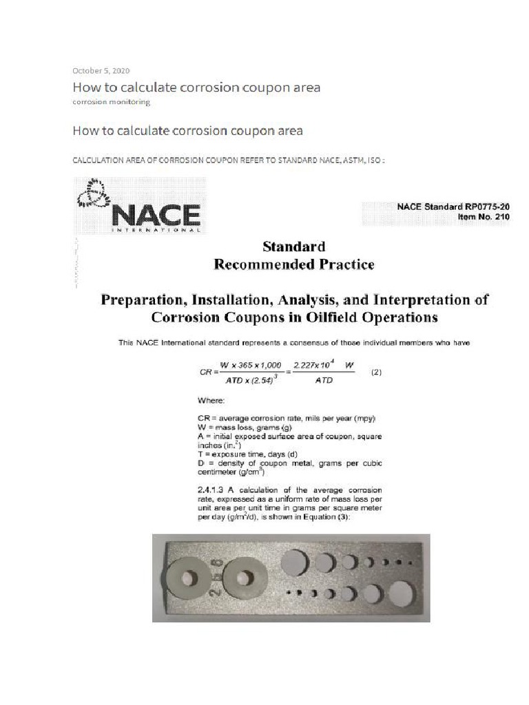 Corrosion Rate Calc Formula PDF | PDF