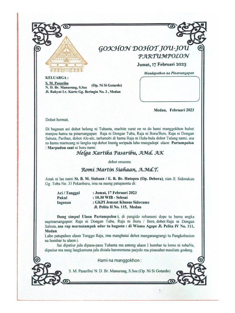 Undangan Martumpol Helga & Romi | PDF