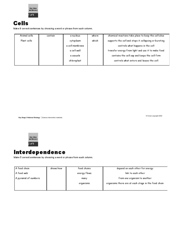 Cells: Key Idea Sentences | PDF