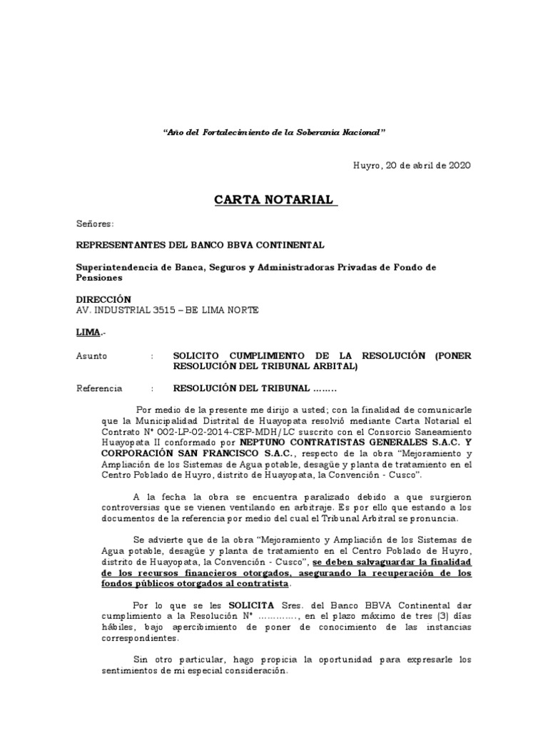 Carta Notarial - Bbva Continental | PDF