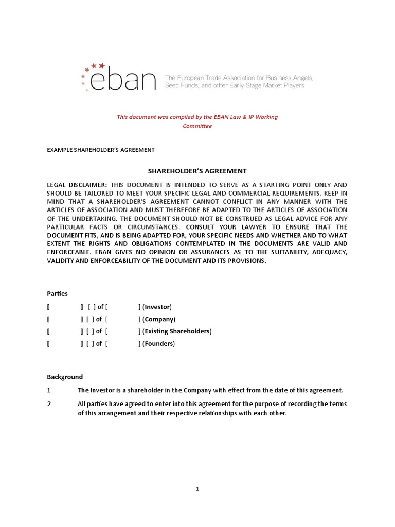 Example Shareholder Agreement | PDF | Securities (Finance) | Option ...