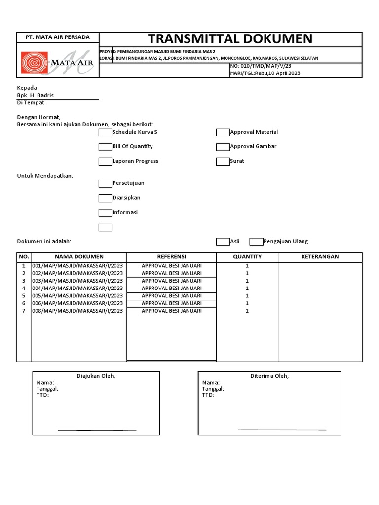 Transmittal Dokumen | PDF