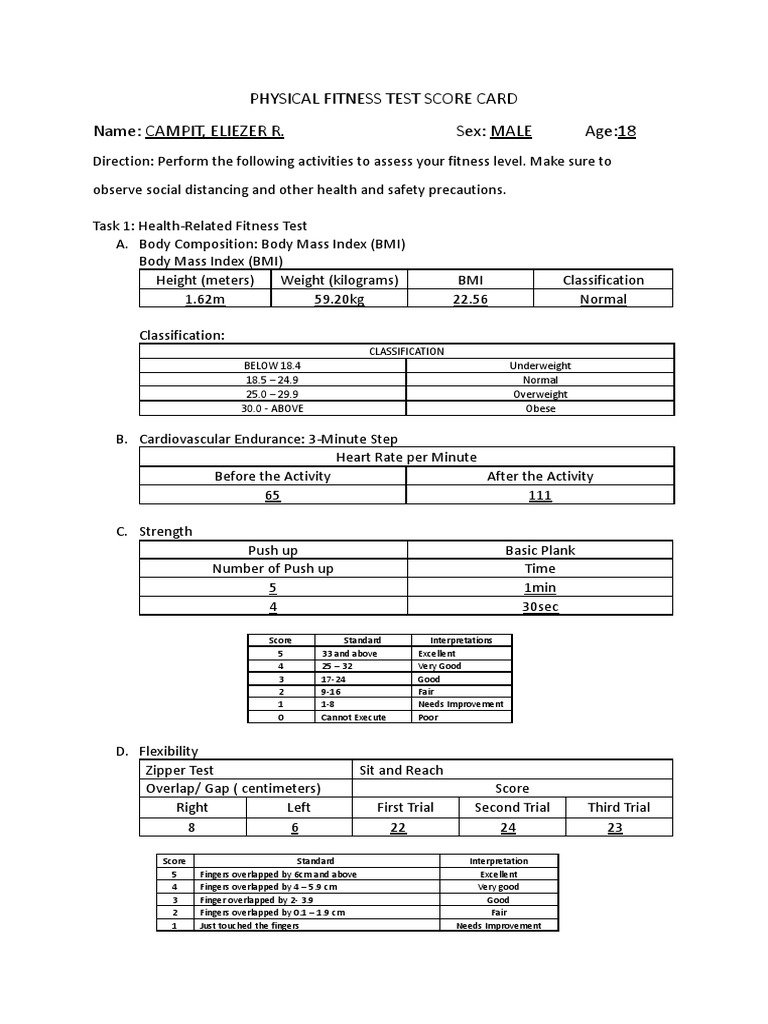 Campit - Physical Fitness Test Score Card | Download Free PDF | Body ...