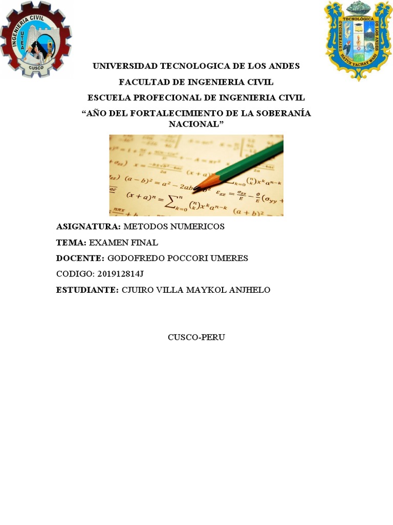 Examen Final de Métodos Numéricos | PDF | Arte