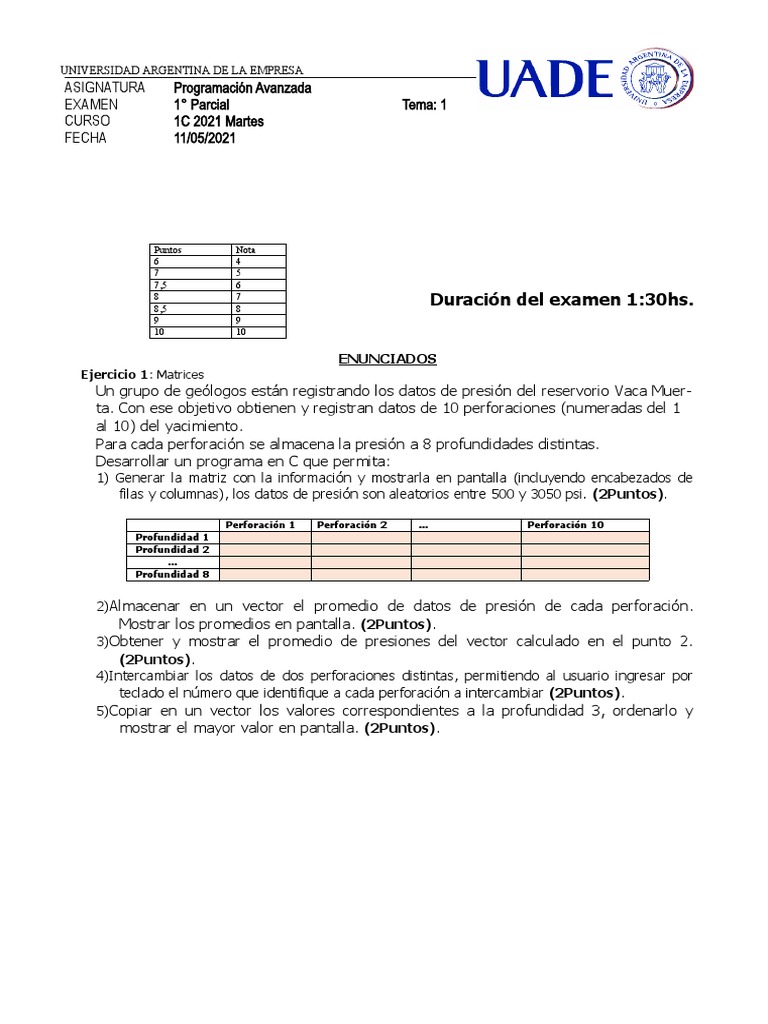 Modelo de Parcial Programacion Avanzada UADE | PDF