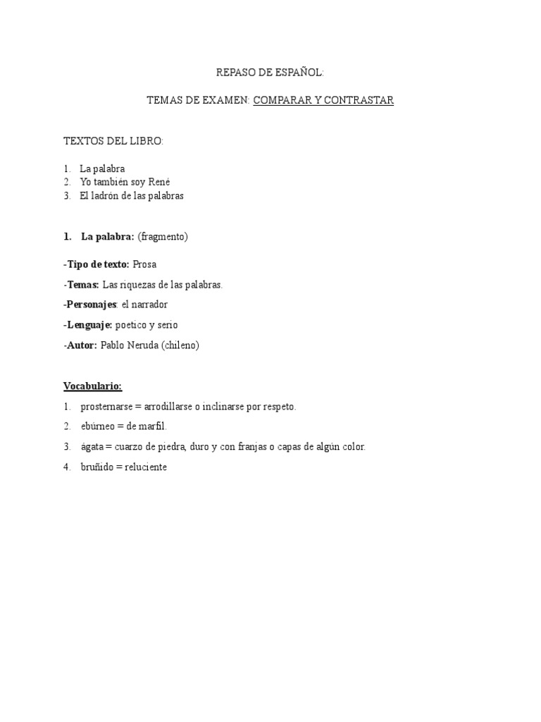 Repaso Español Comparar y Contrastar | PDF | Ficción general