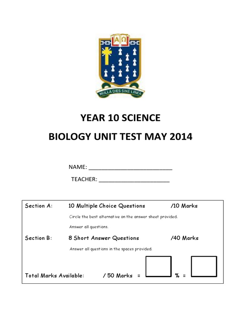 2014 Yr10 Biology Unit Test 2 | PDF | Dominance (Genetics) | Evolution