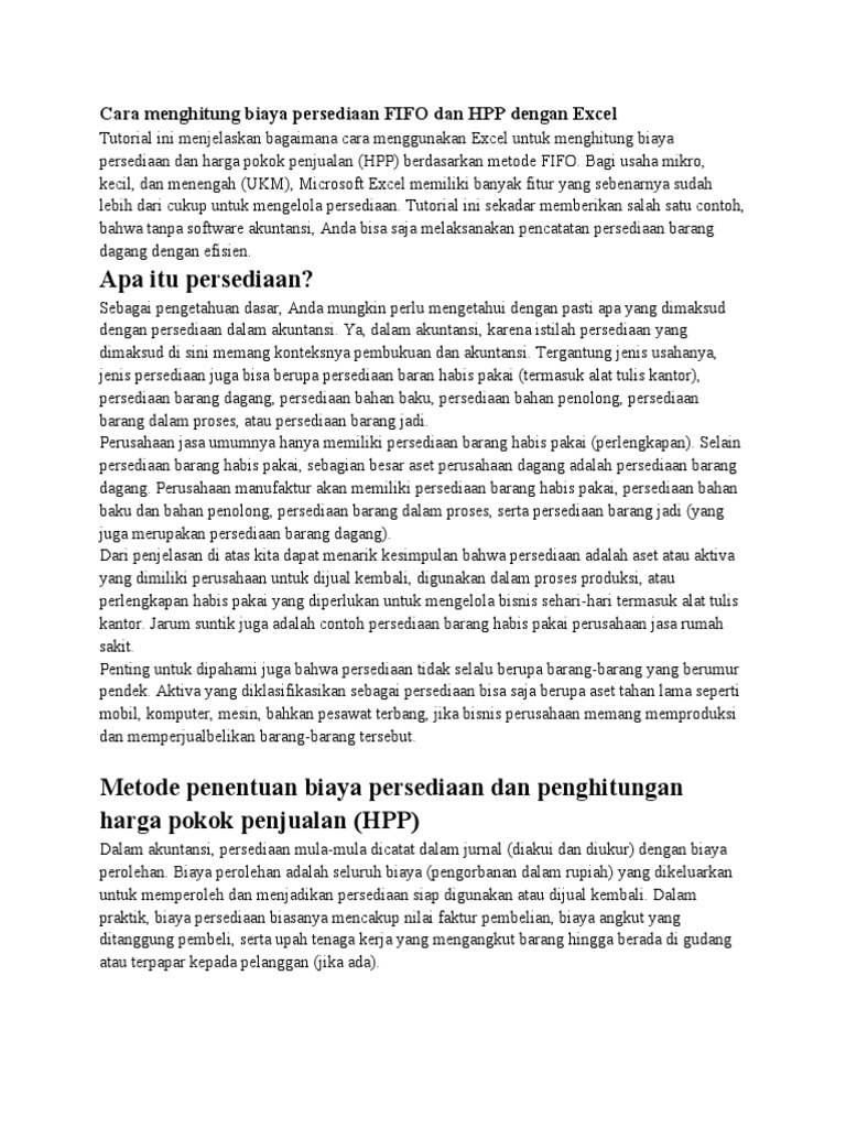 Cara Hitung HPP DAN FIFO DLM EXCEL | PDF