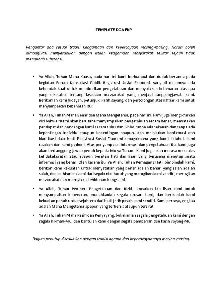 Doa Pembuka Forum Konsultasi Publik | PDF | Ilmu Sosial | Agama ...
