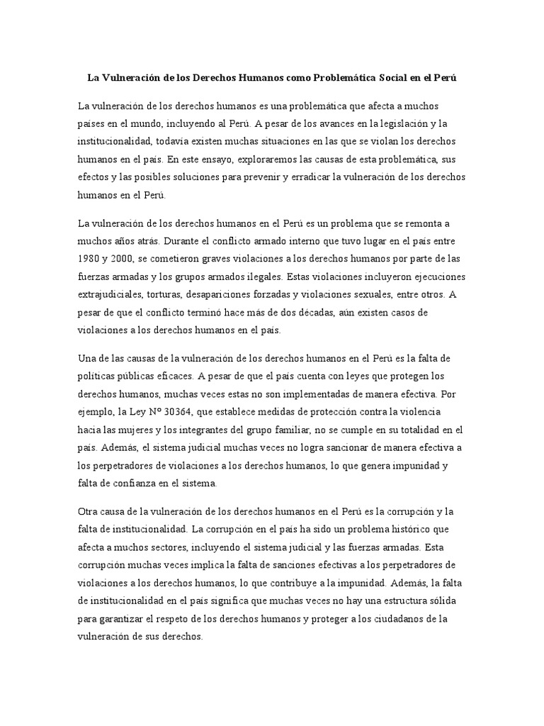 La Vulneración de los Derechos Humanos como Problemática Social en el Perú | PDF | Violación ...