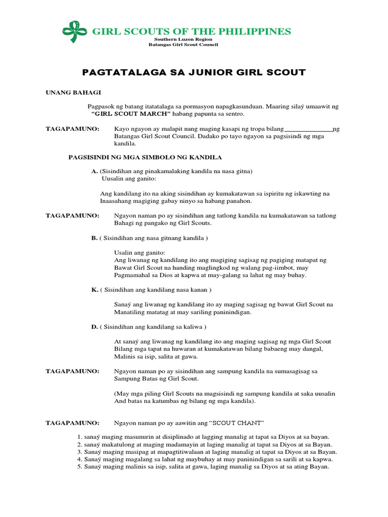 Pagtatalaga Sa Junior Girl Scout | PDF