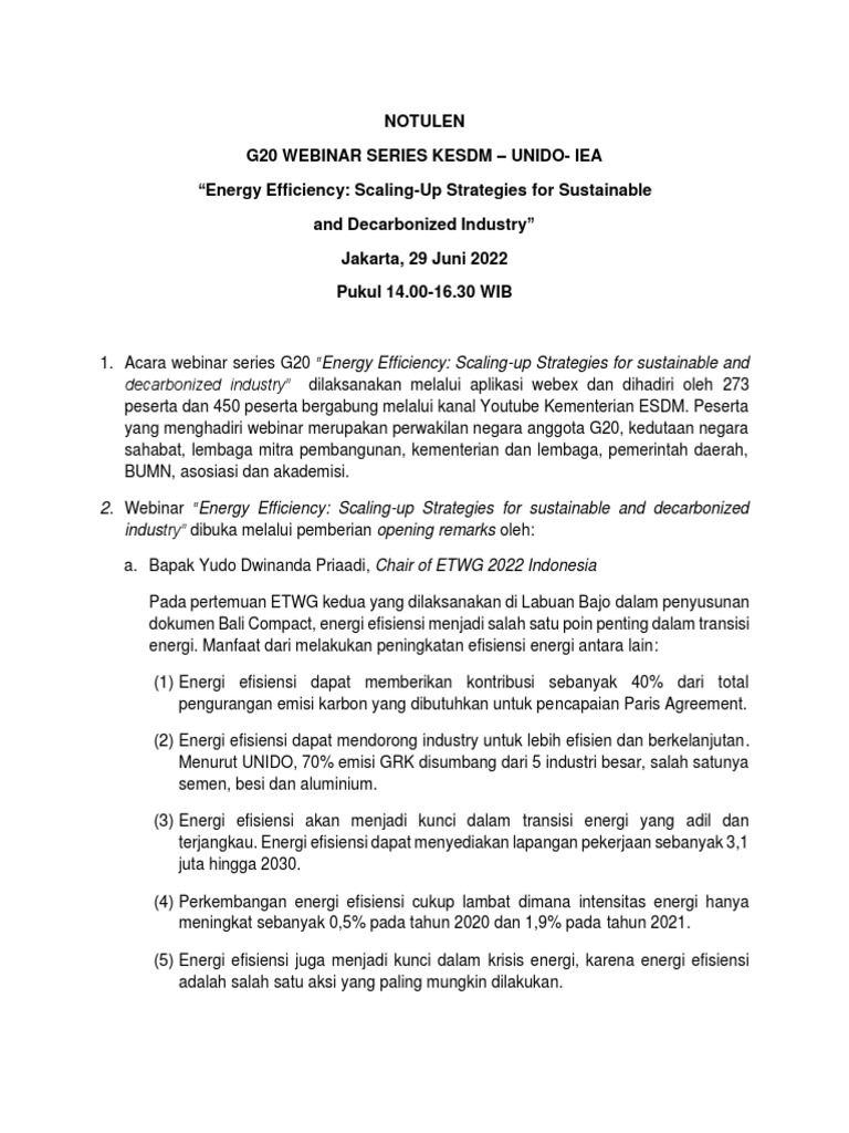 Laporan Pelaksanaan Webinar Energy Efficiency Scaling-Up Strategies | PDF | Teknologi & Rekayasa