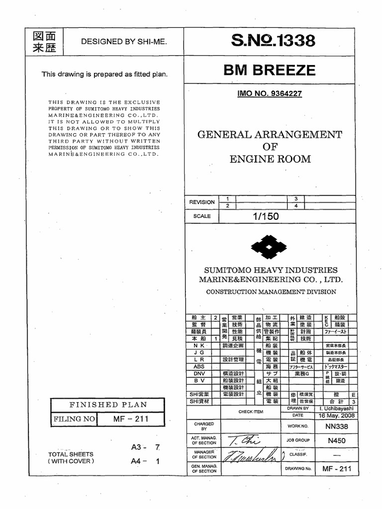 MF-211 General Arrangement of Engine Room PDF | PDF | Building ...