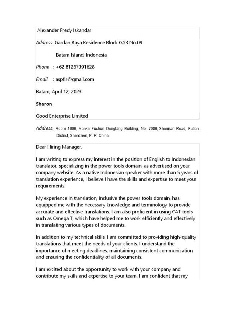 Alex Cover Letter | PDF