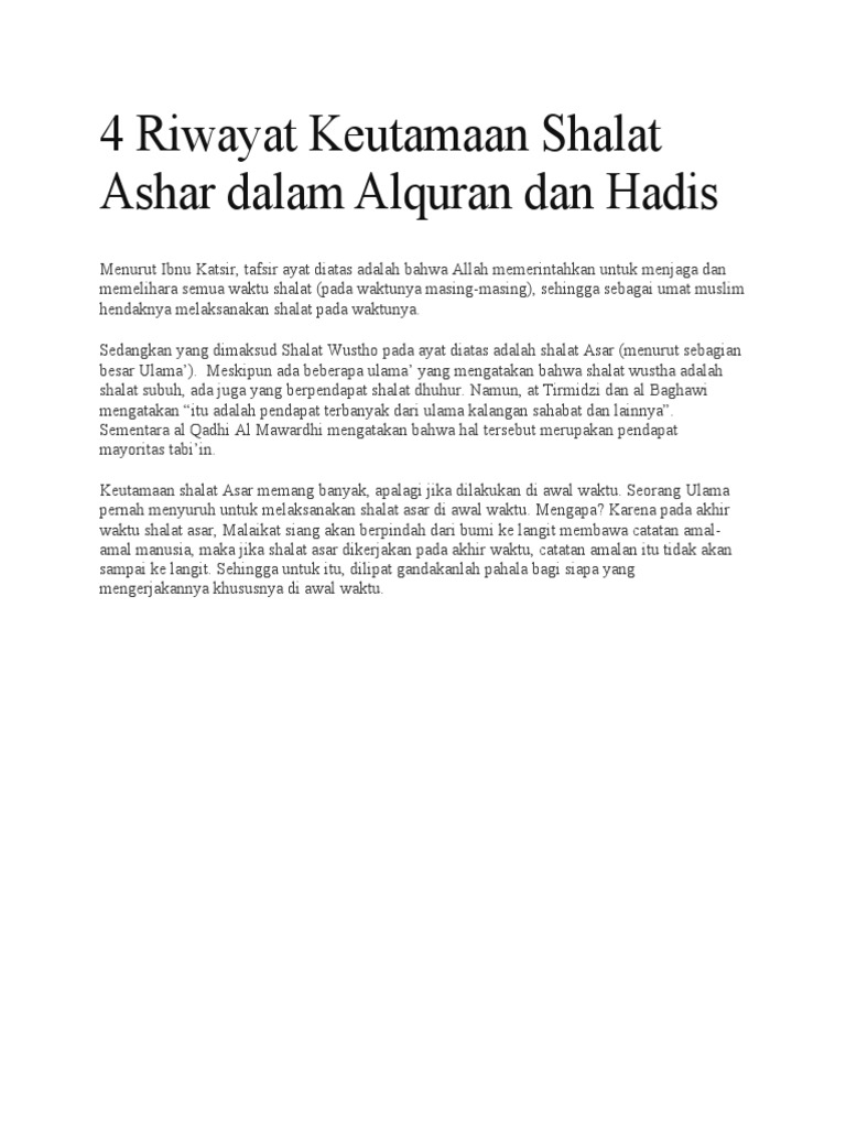 Keutamaan Shalat Ashar | PDF