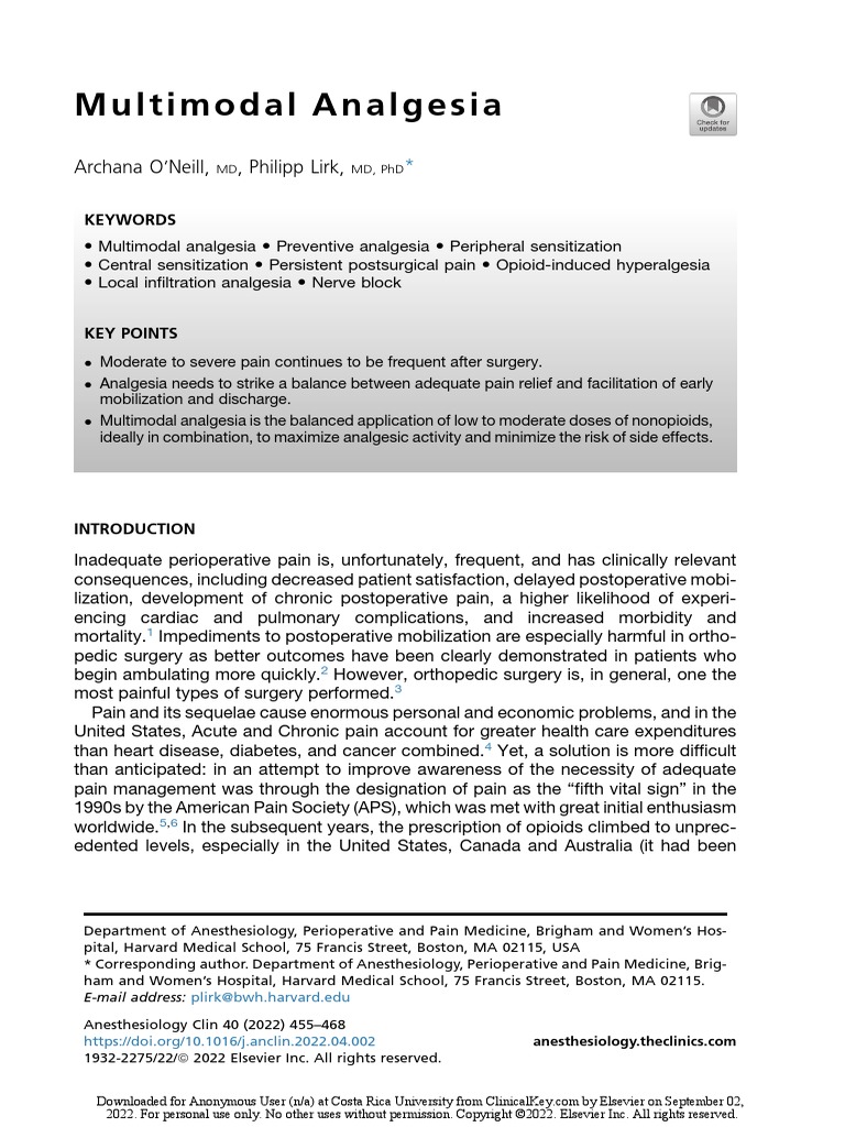 Multimodal Analgesia A CL 2022 | PDF | Analgesic | Nonsteroidal Anti Inflammatory Drug