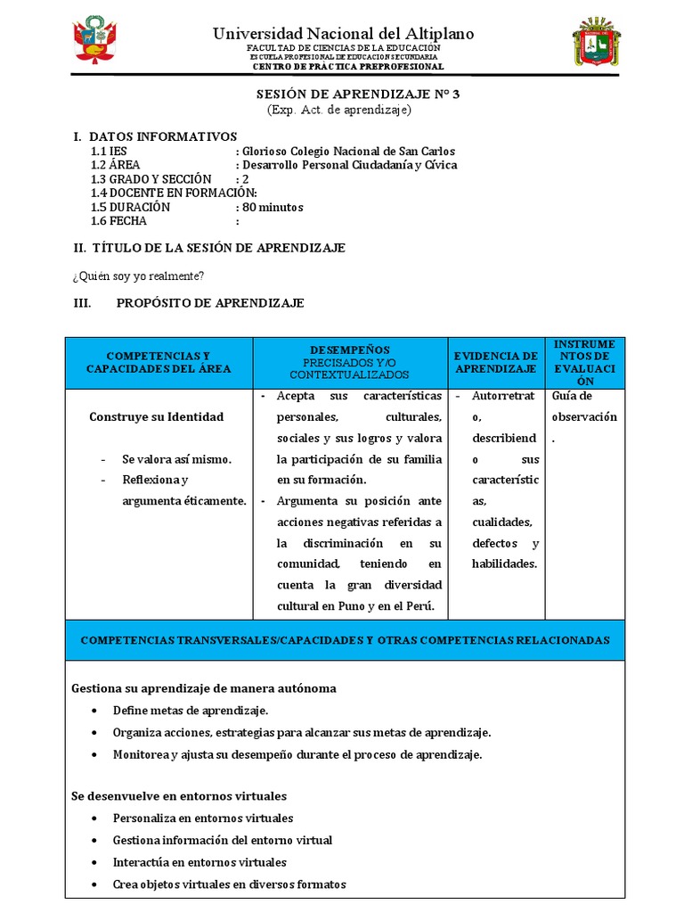 Sesión de Aprendizaje 3 | PDF | Aprendizaje | Maestros