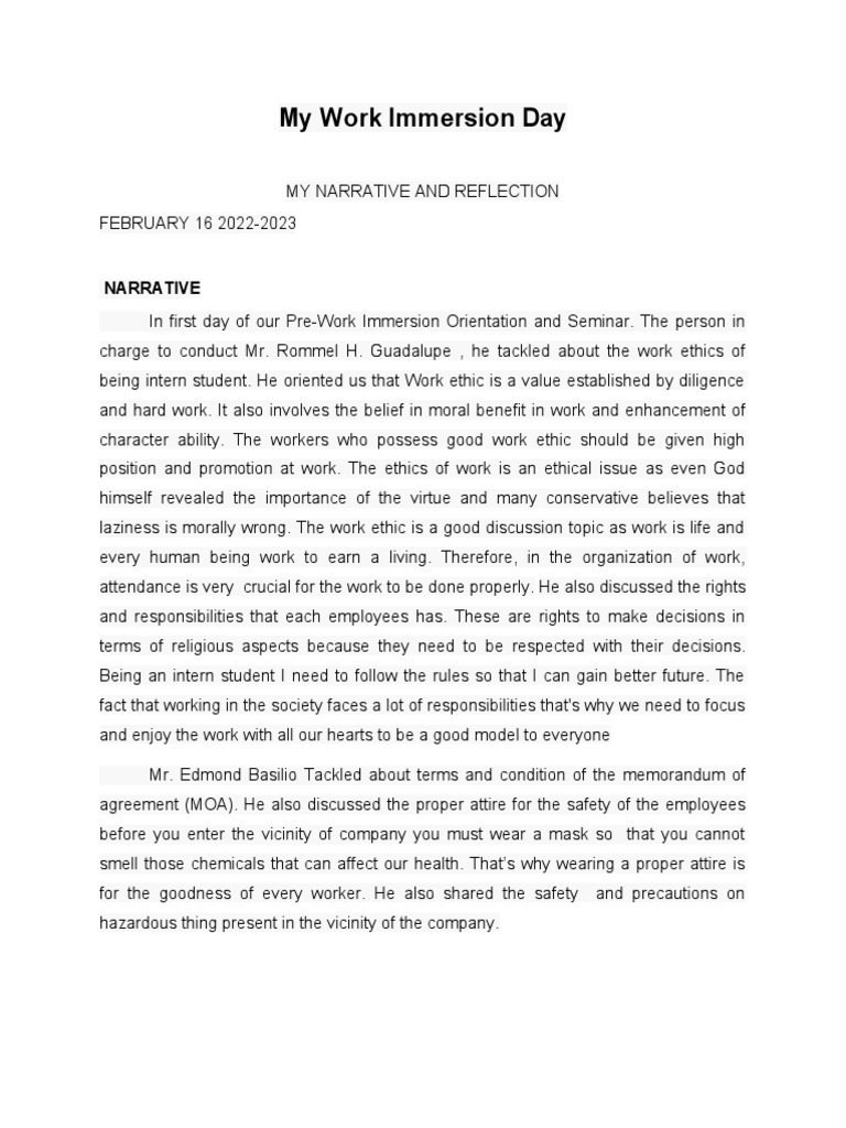 My Work Immersion Day-1 | PDF