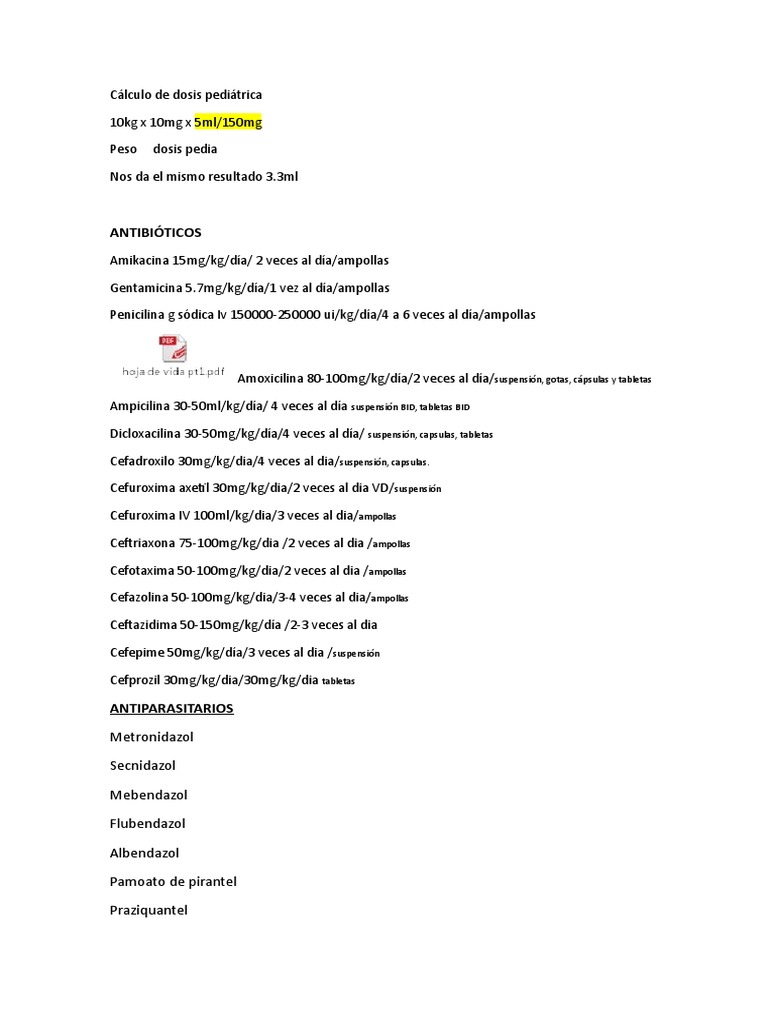 Dosis Pediátrica de Medicamentos Comunes | PDF