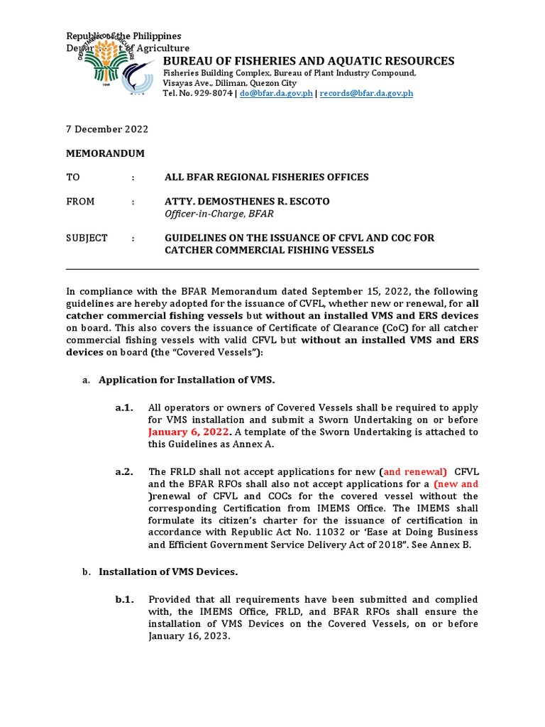 Guidelines On The Issuance of CFVL Nad COC For Catcher Commercial ...