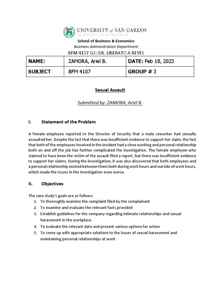 ZAMORA_Case Study 3_Sexual Assault.pdf | PDF | Sexual Harassment ...