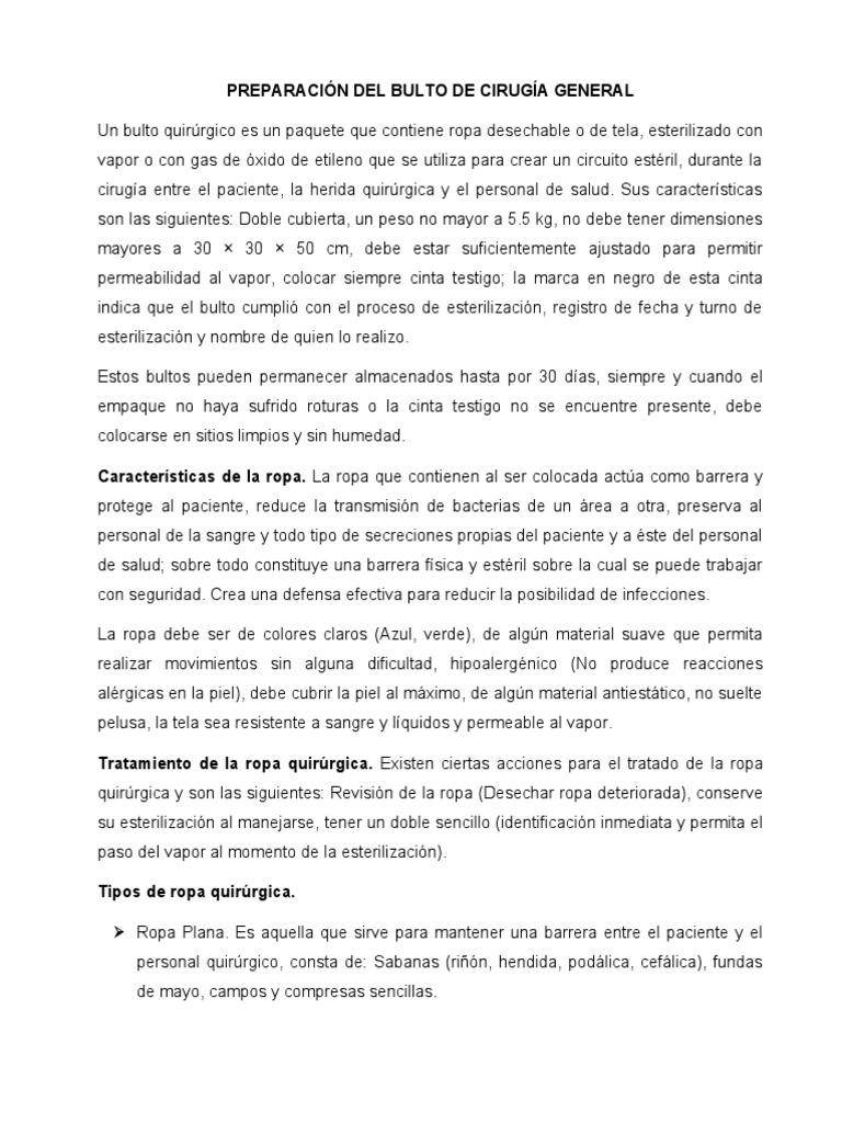 Preparación del Bulto Quirúrgico General | PDF | Esterilización ...