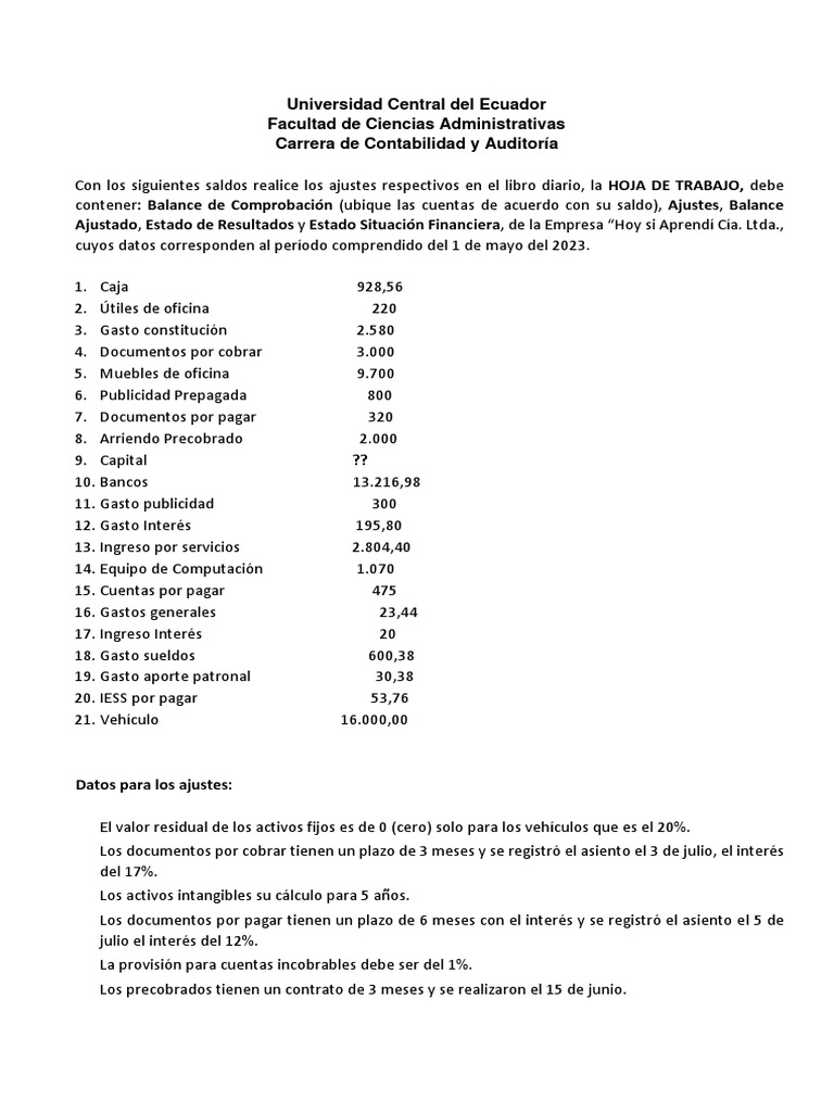 2do EJERCICIO Ajustes Contables | PDF