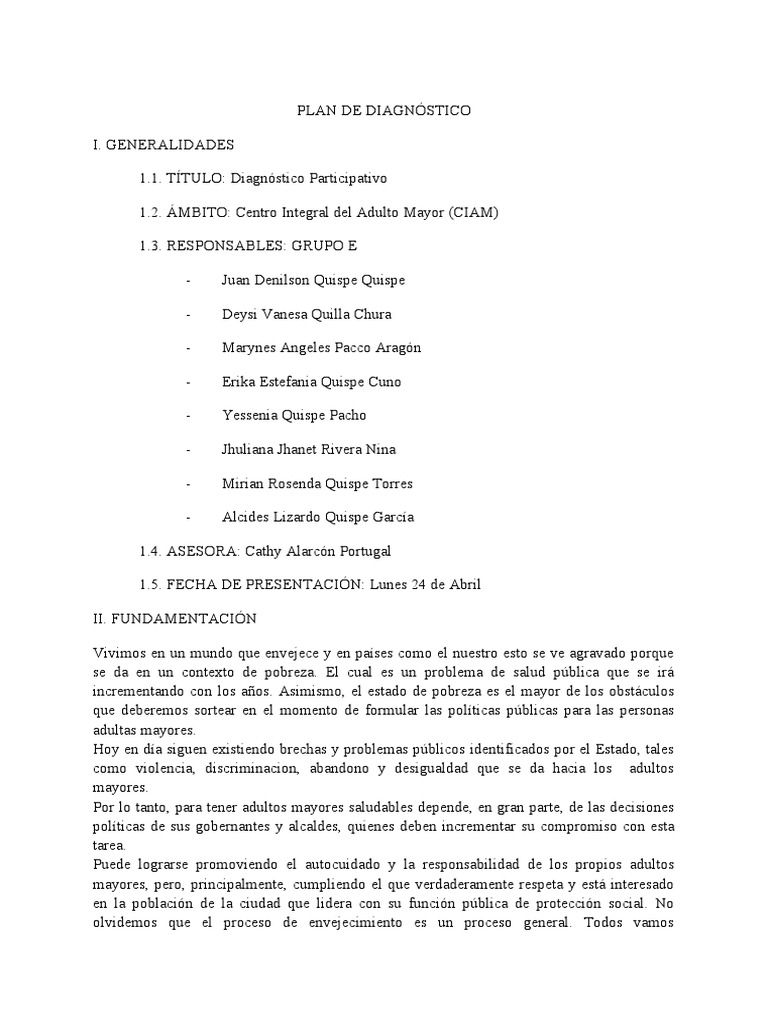 Plan de Diagnostico | PDF