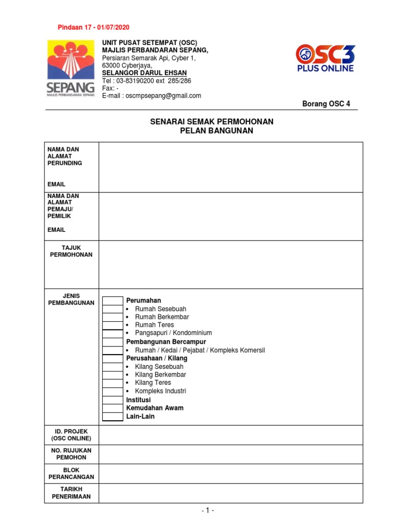 Senarai Semak 4 Pelan Bangunan OSC 3 PLUS | PDF