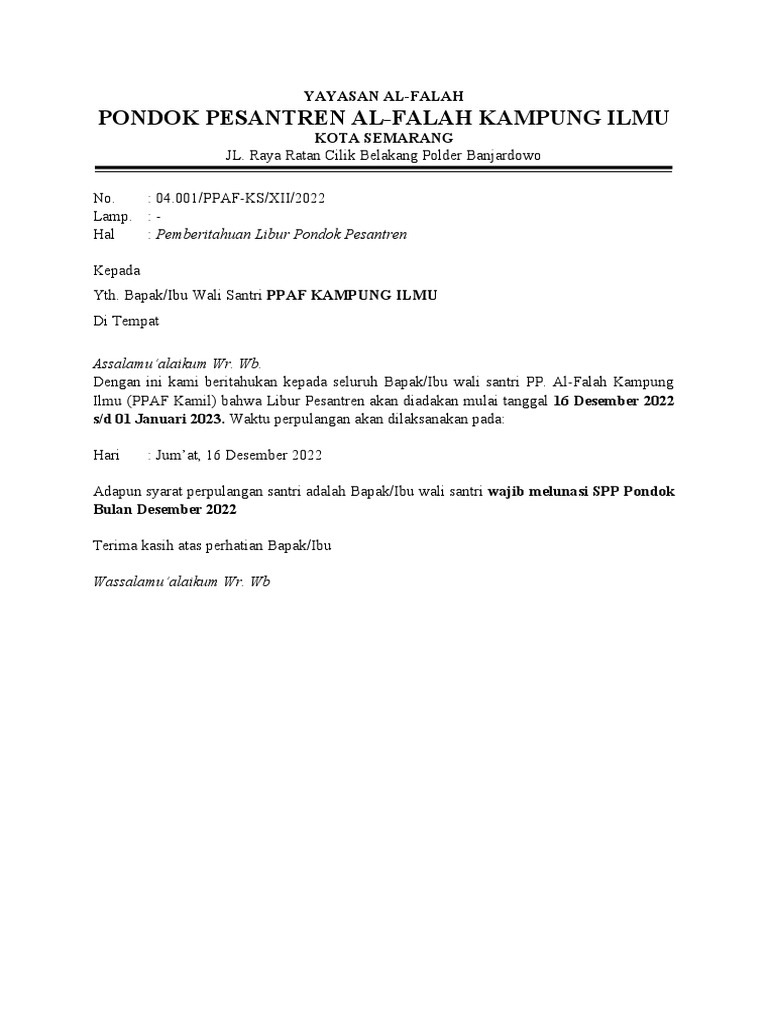 SP Liburan Semester Gasal 2022 PPAF KAMIL.docx | PDF