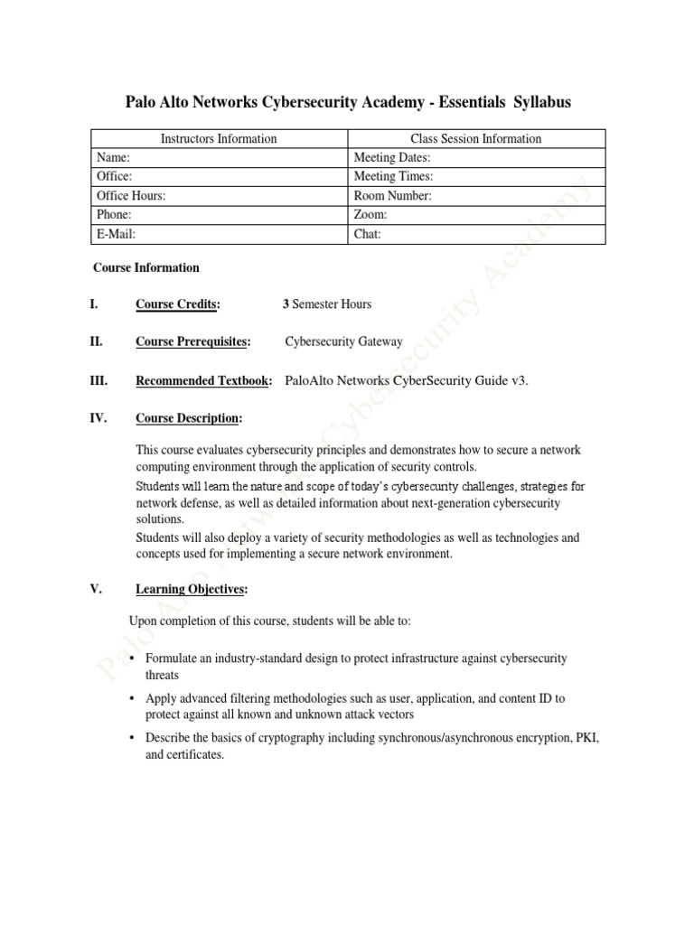 Cybersecurity Essentials Syllabus | PDF | Computer Security | Security