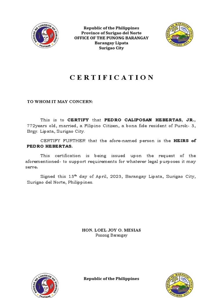 CERTIFICATE For Heirs | PDF | Law