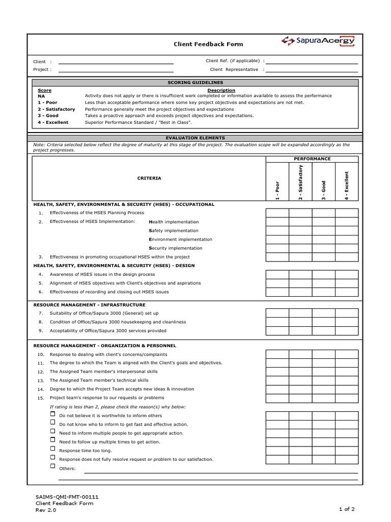 Client Feedback Form 2011 | PDF | Evaluation | Project Management
