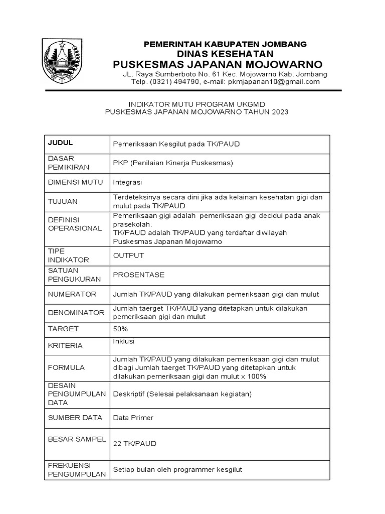 Indikator Mutu Ukgmd 2023 | PDF