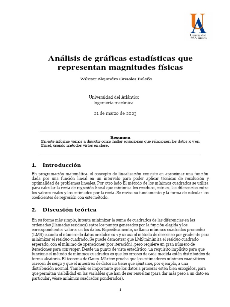 Informe Graficos en Excel | PDF | Mínimos cuadrados | Regresión lineal