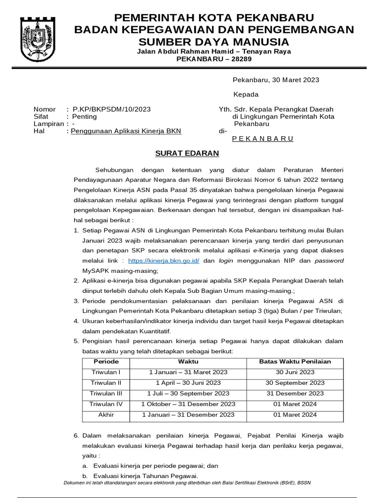 Penggunaan e-Kinerja ASN Pekanbaru | PDF