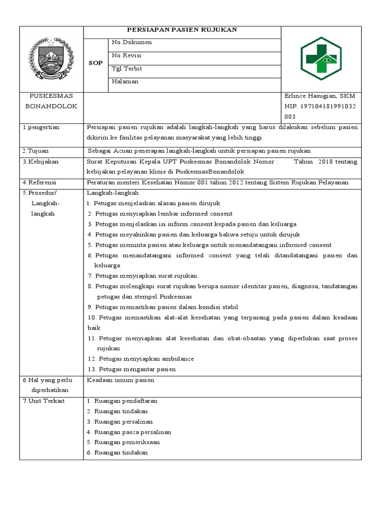 Sop Persiapan Pasien Rujukan | PDF