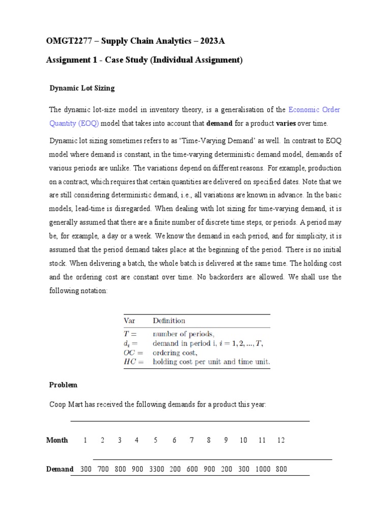 Dynamic Lot Sizing-A1-Revised | PDF | Mathematical Optimization ...