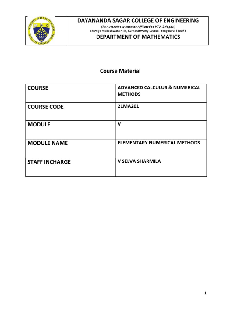 Module 5 Advanced Calculus & Numerical Methods | PDF | Numerical Analysis | Finite Difference