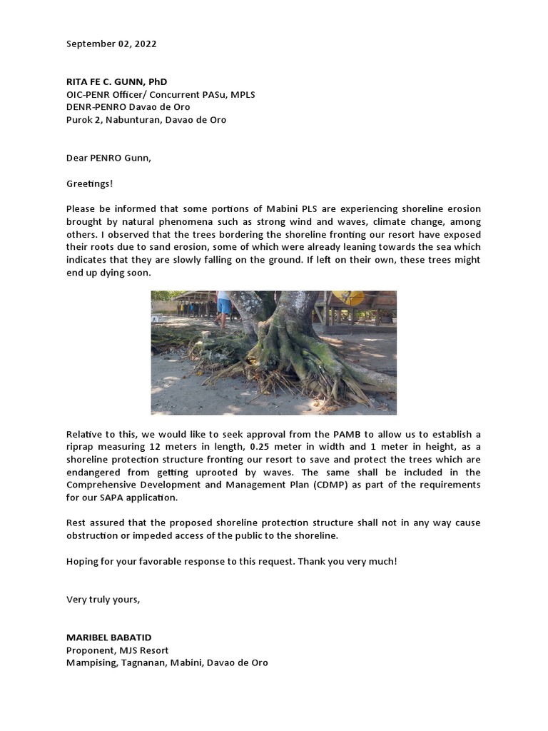 Letter of MJS To PENRO Gunn RE Establishment of Riprap | PDF