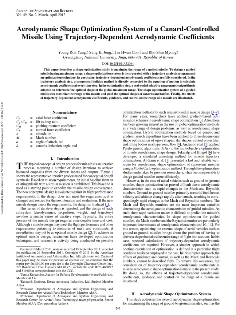 Yang_2012_Aerodynamic Shape Optimization System of a Canard-Controlled Missile Using Trajectory ...