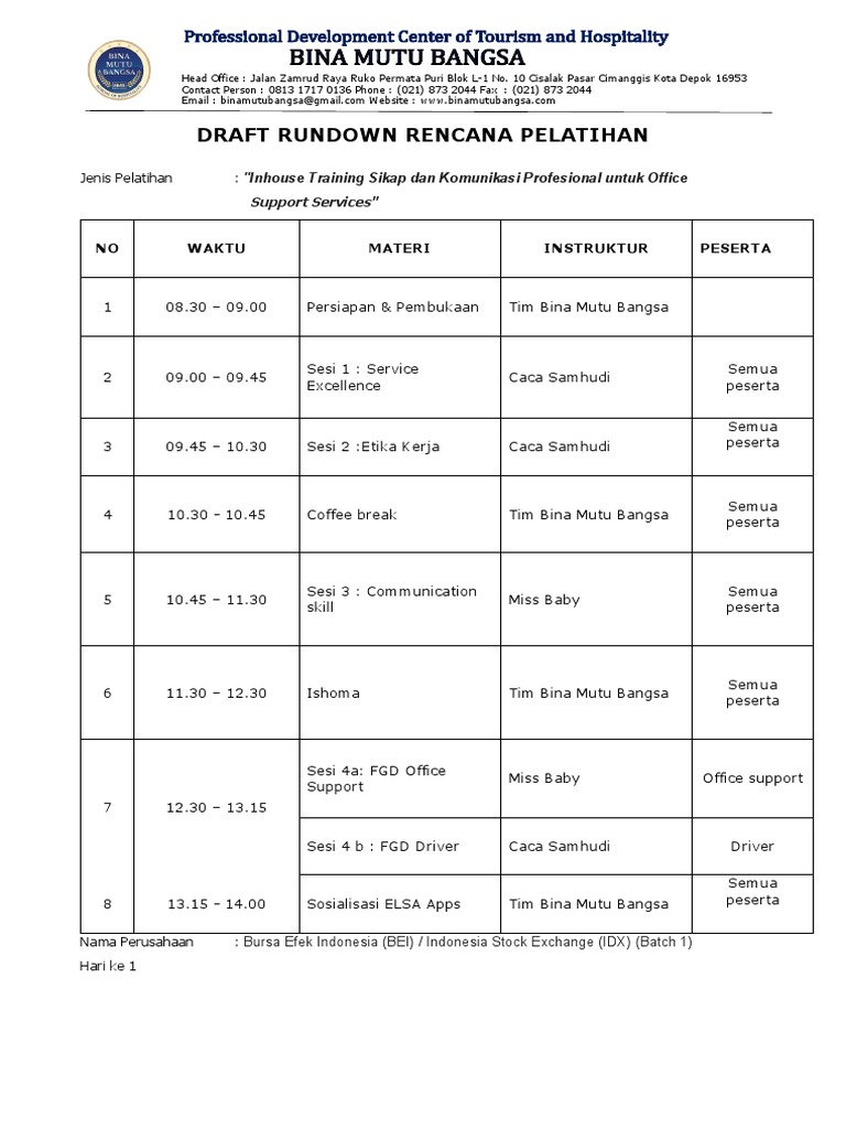 Draft Rundown Acara IDX | PDF | Private Sector | Service Industries