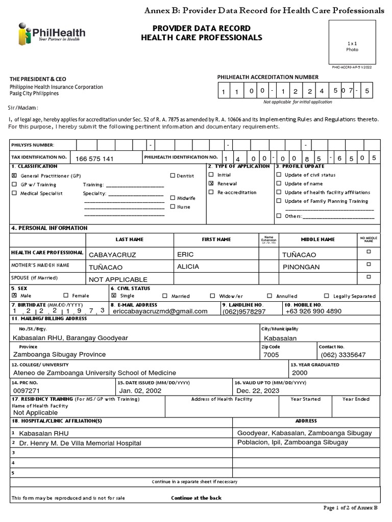 AnnexB ProviderDataRecordforHealthCareProfessionals | PDF