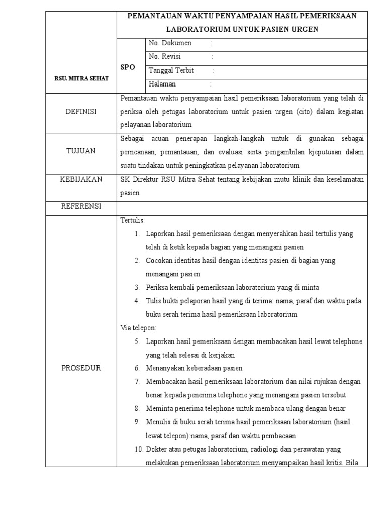 Spo Pemeriksaan Cito Lab | PDF | Kesehatan Holistik | Sains & Matematika