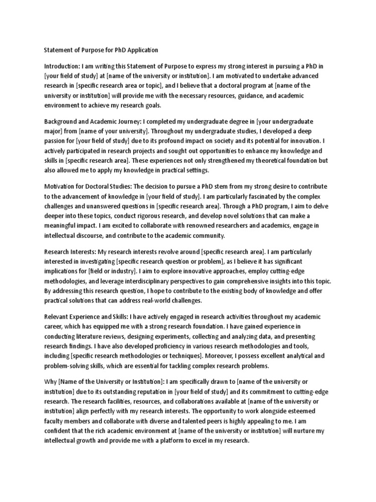 SOP Template | PDF | Methodology | Doctor Of Philosophy