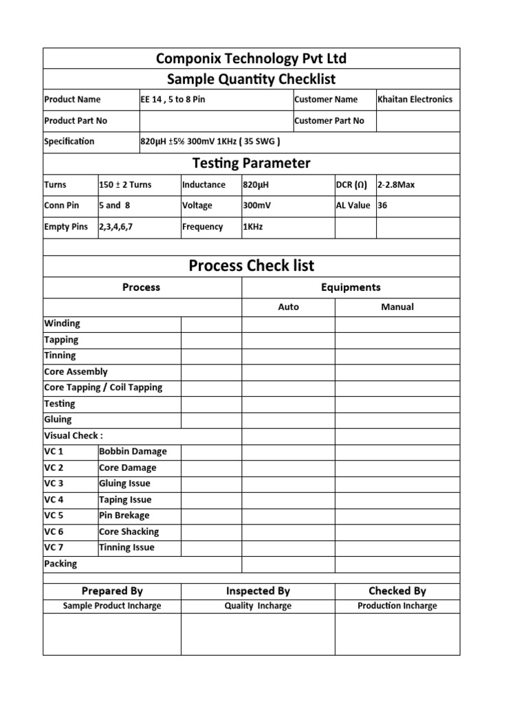 Sample Checklist | PDF | Inductor | Electrical Components