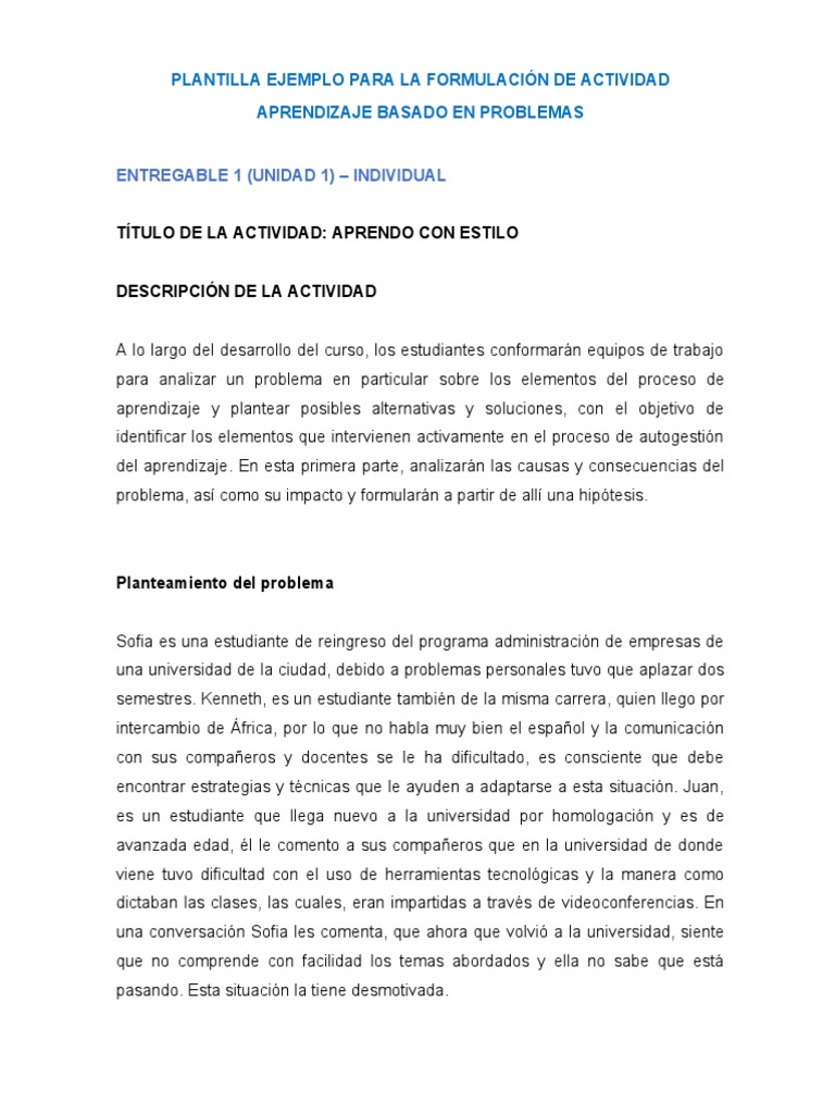 PLANTILLA ABP - Entreglabe No 1 | PDF | Aprendizaje | Modificación de comportamiento