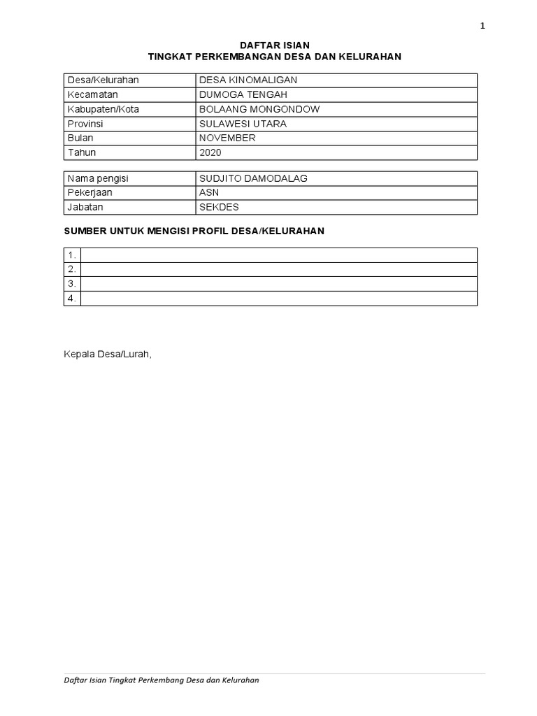 Form Tingkat Perkem. Desa | PDF