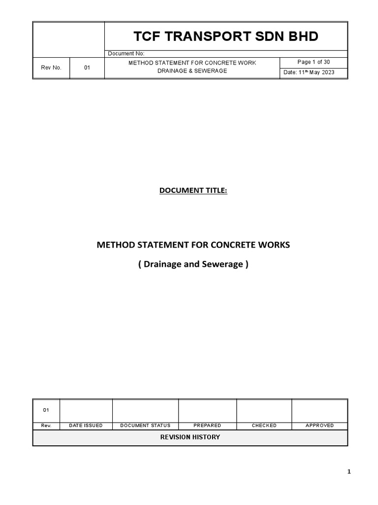 Concrete Work Method Statement for Drainage | PDF | Concrete | Drainage