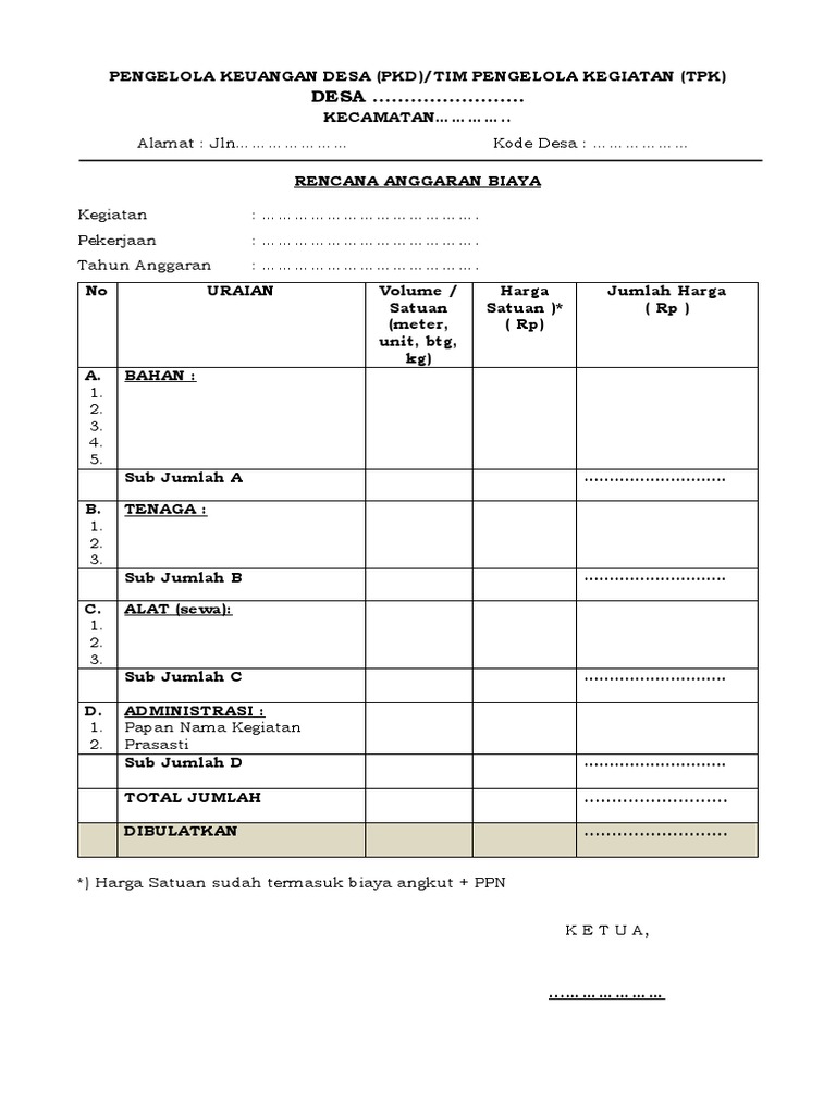 Contoh RAB - PBJ Desa | PDF | Teknologi & Rekayasa